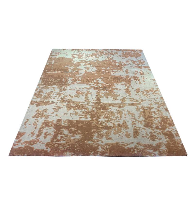 Buy Beige Wool Abstract 8 ft x 10 ft Hand Tufted Carpet by QAALEEN ...