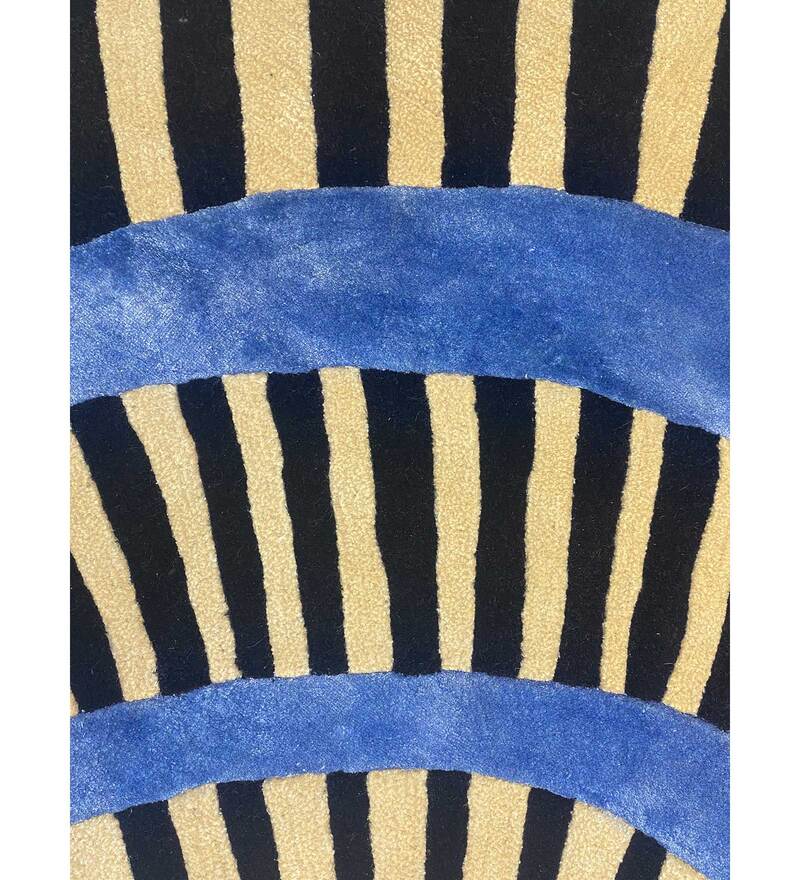 Buy Blue Abstract Wool 8 ft x 8 ft Hand Tufted Round Carpet by QAALEEN ...