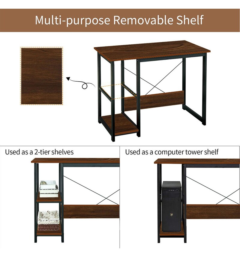 Buy Berlin Computer Table in Oak Brown Finish Online - Computer Tables ...