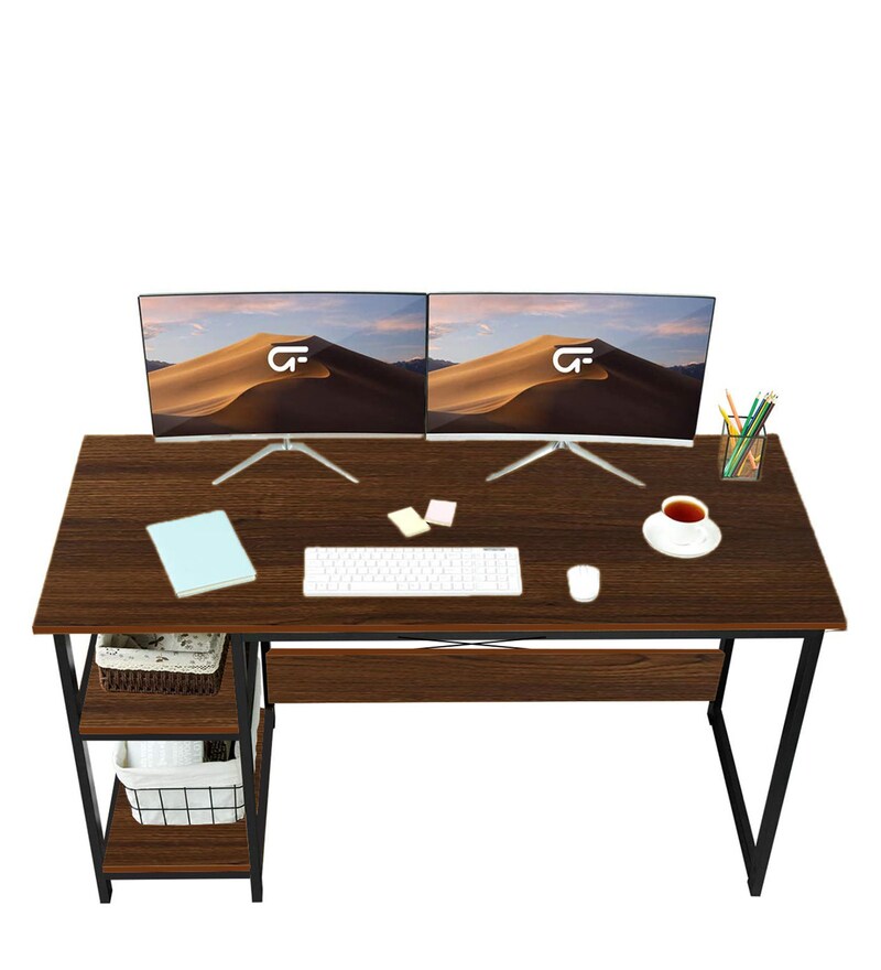 Buy Berlin Computer Table in Oak Brown Finish Online - Computer Tables ...