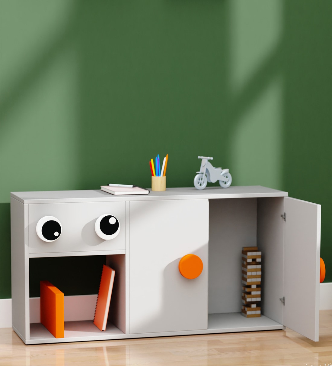 Buy Big Nino Kids Storage Cabinet in Grey & Orange Colour at 20% OFF by ...