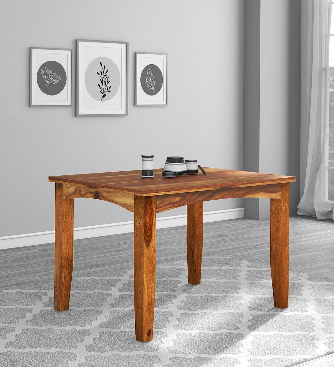 Buy Biscay Sheesham Wood 4 Seater Dining Table In Rustic Teak Finish ...