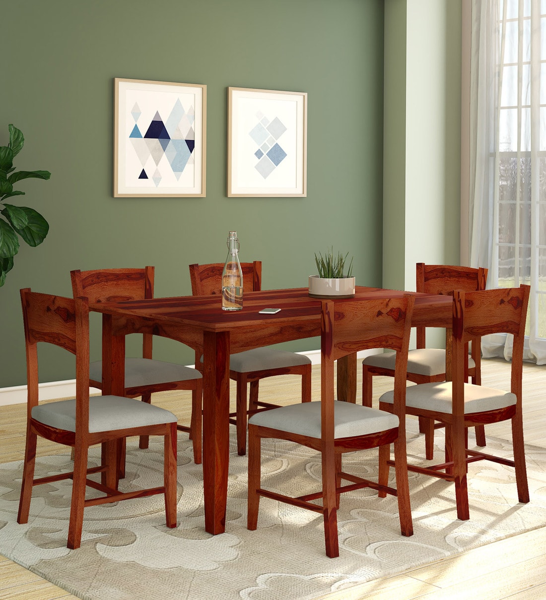 Buy Biscay Sheesham Wood 6 Seater Dining Set In Honey Oak Finish Online ...
