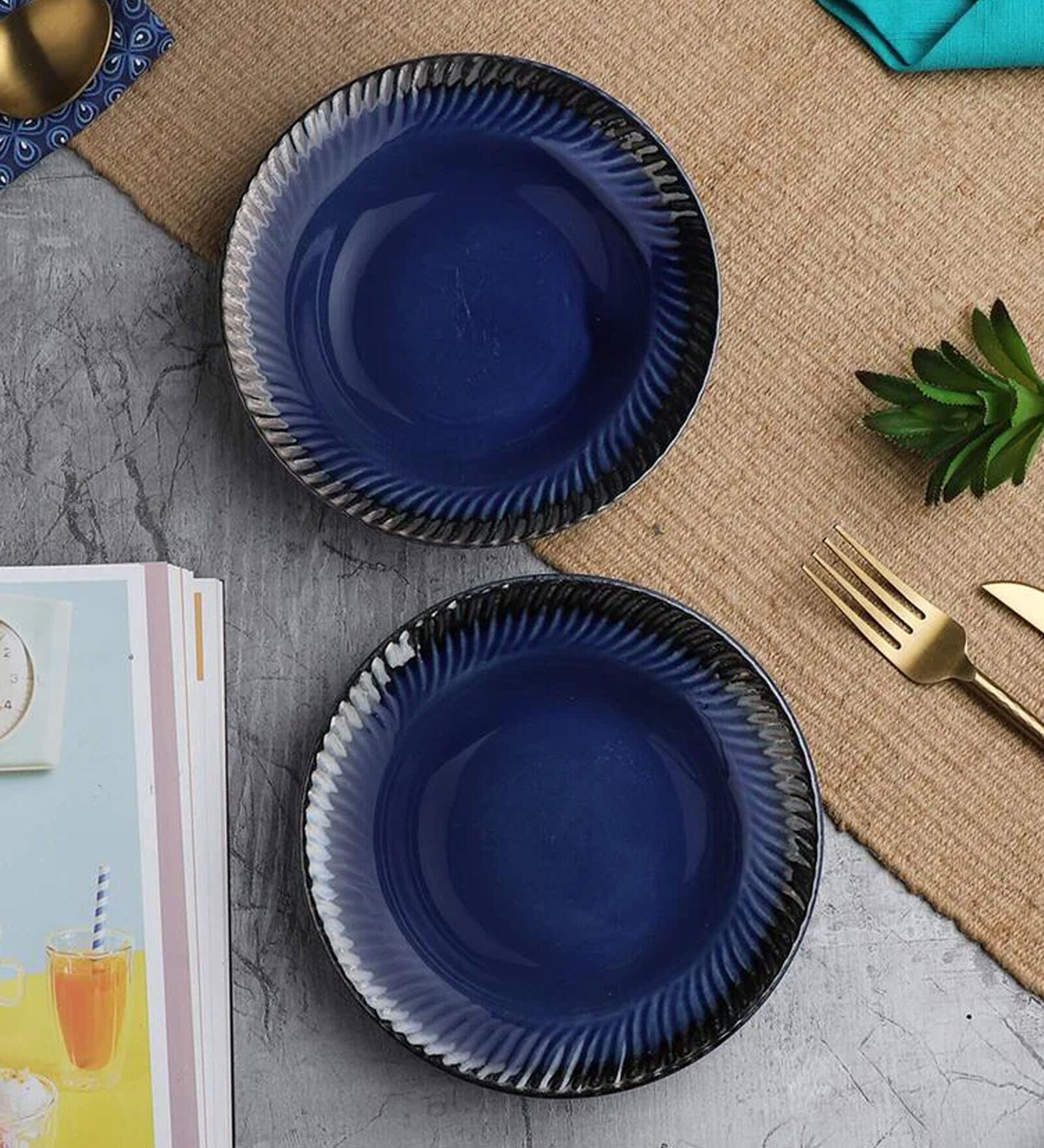 Buy (Set of 2) Biena 7 Inch Ceramic Quarter Plate - Blue at 46% OFF by ...