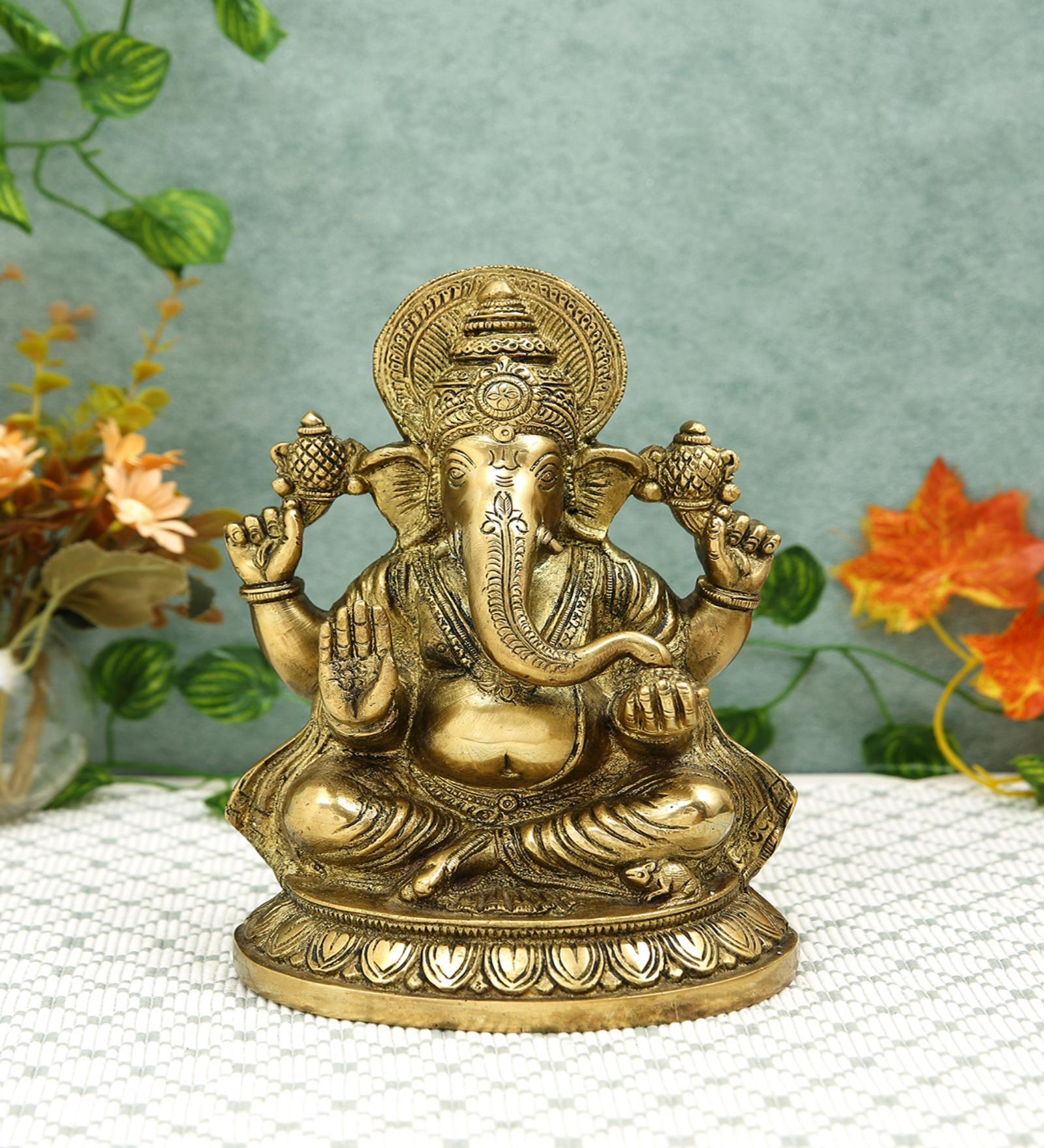 Buy Big Blessing Ganesh Gold Brass Idol at 24% OFF by Imli street ...
