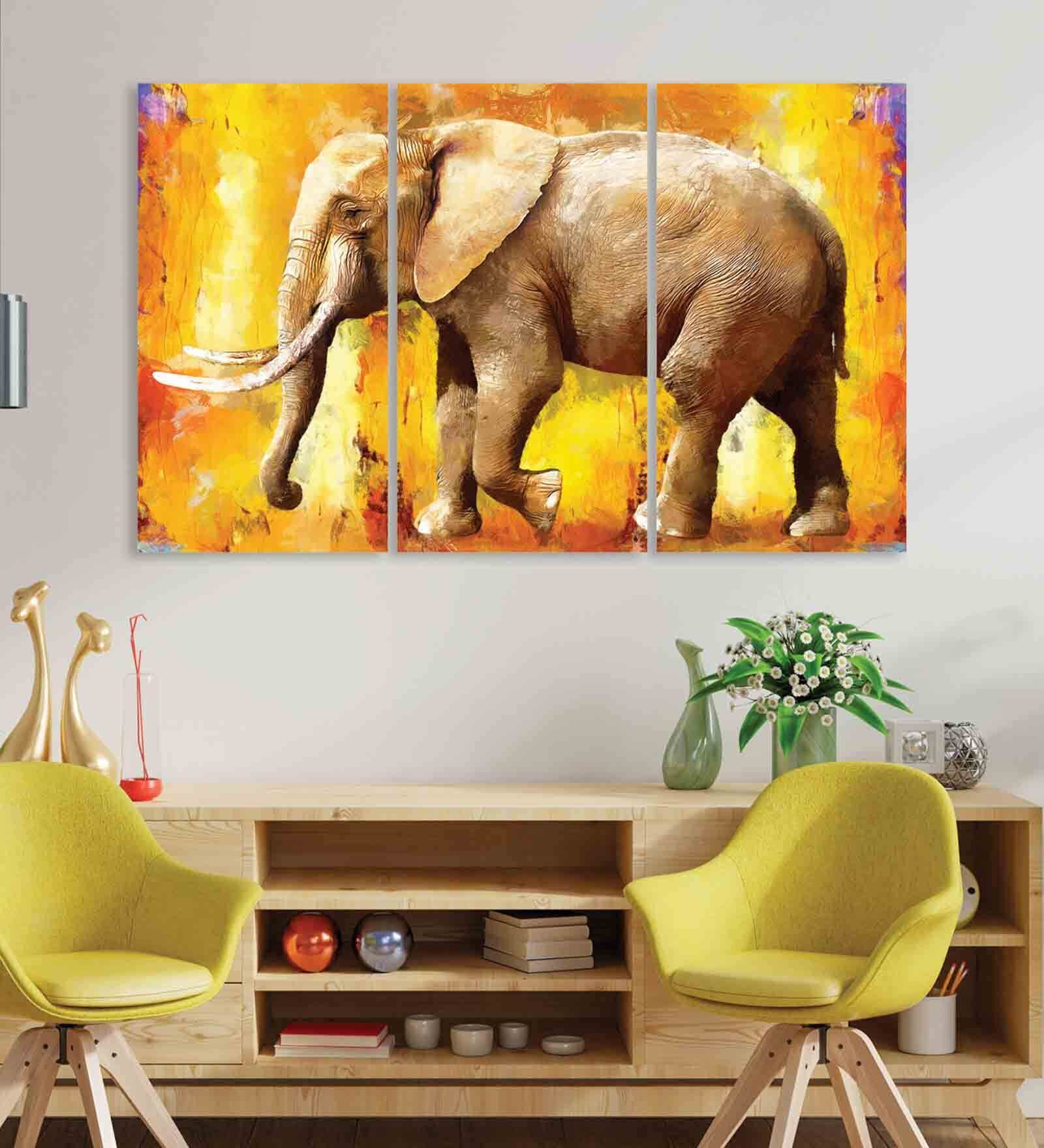 Buy Big Elephant Multicolour Canvas (Set of 3) Art Panels at 13% OFF by ...