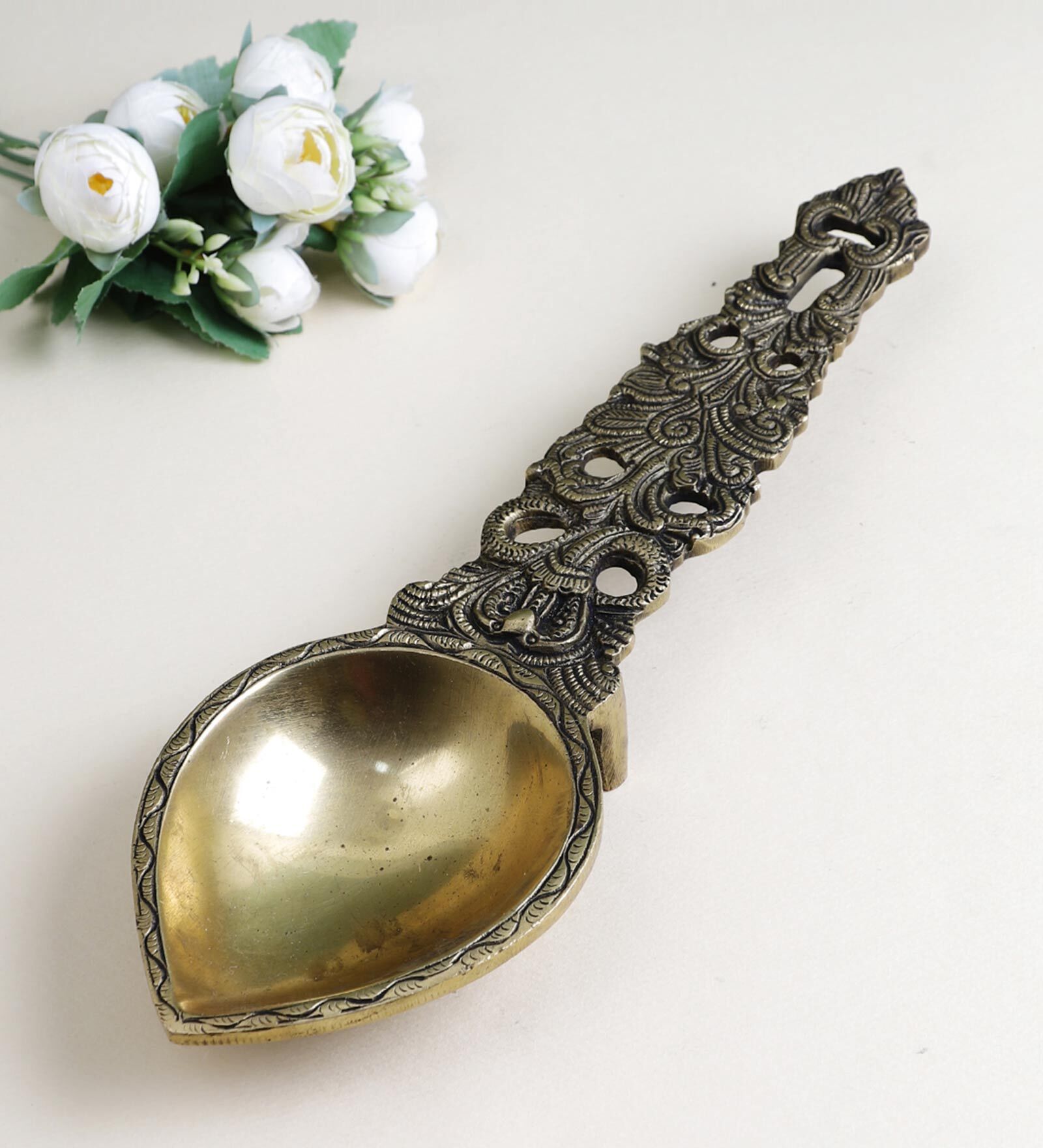 Buy Big Pooja Golden Brass Aarti Spoon by Imli Street at 19% OFF by ...