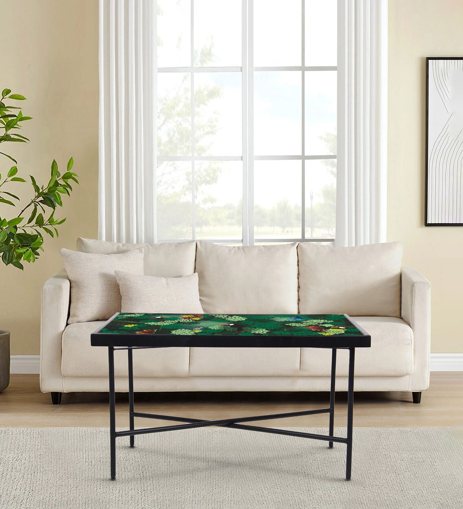 Buy Birds Glass Top Coffee Table in Green Colour at 20% OFF by D'ORABLE ...