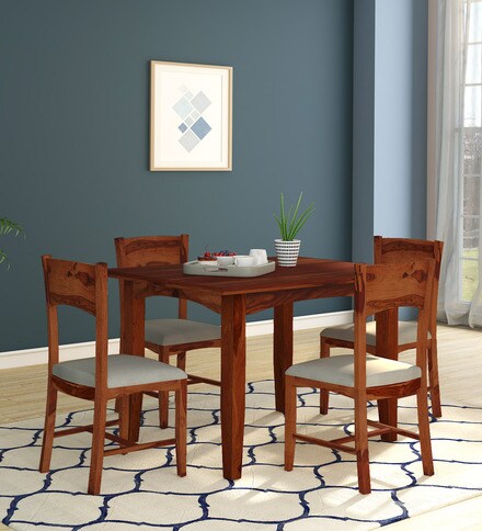 Buy Biscay Sheesham Wood 4 Seater Dining Set In Honey Oak Finish Online ...