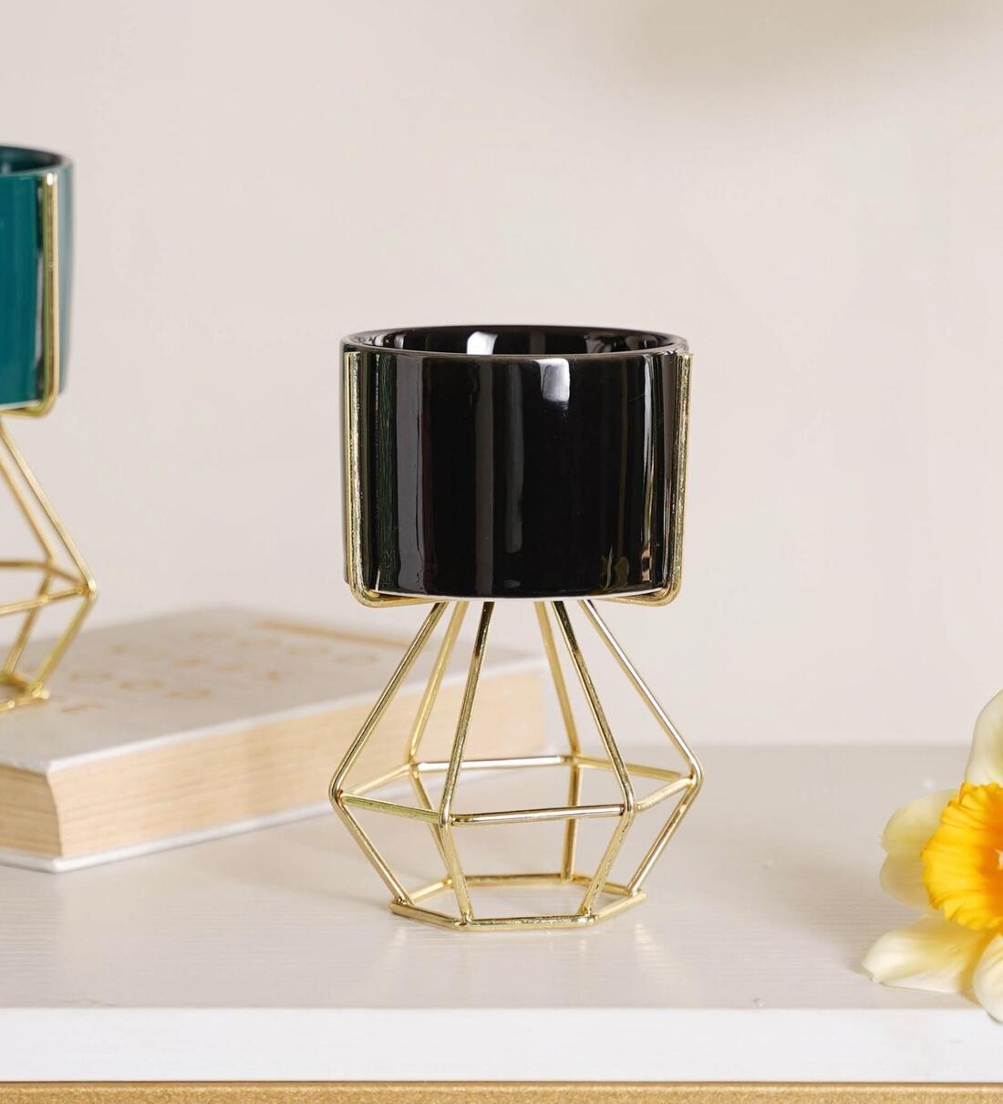 Buy Black & Gold Modern Cylindrical Succulent Pot at 28% OFF by ...