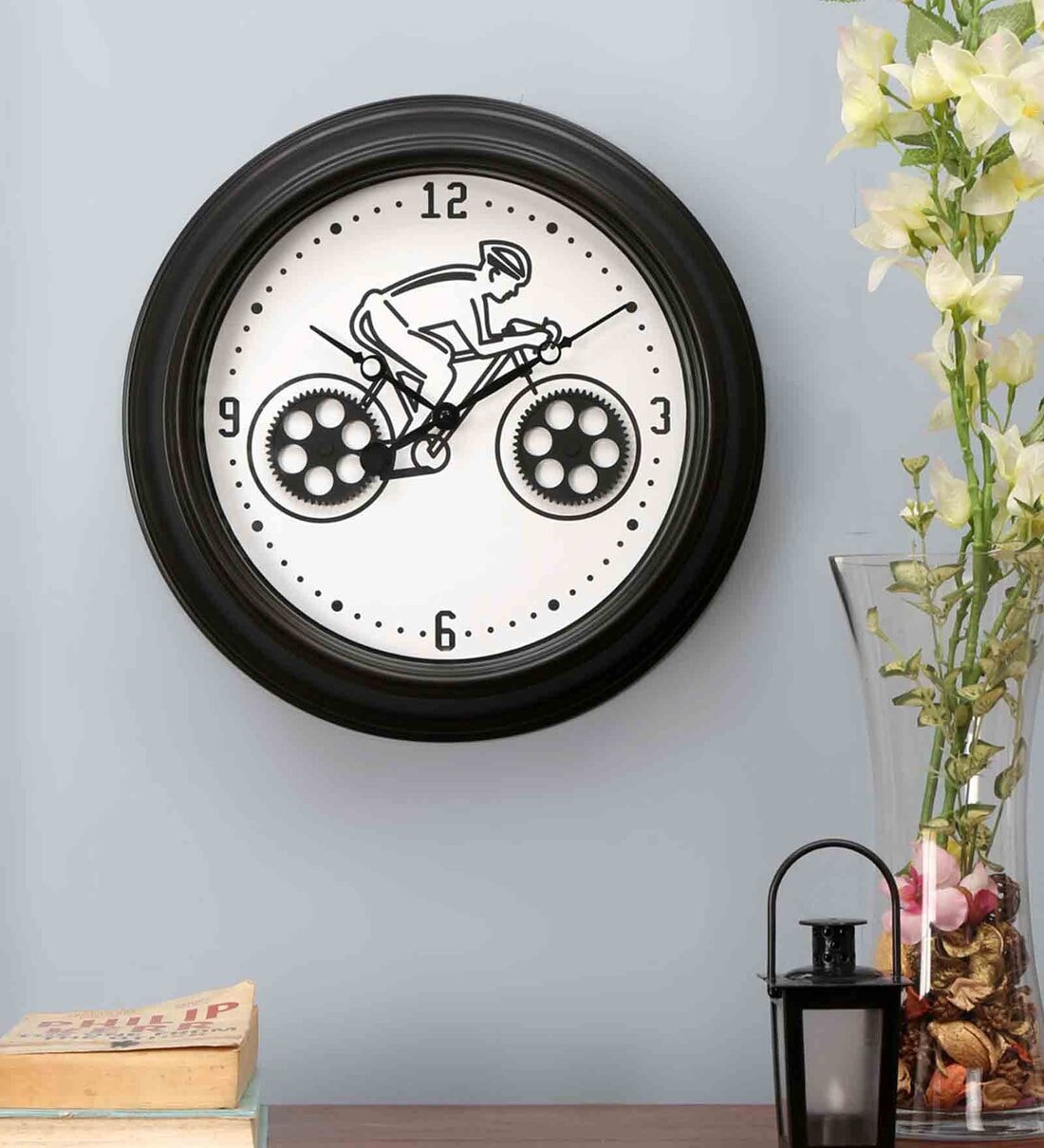 Buy Black & White Plastic Man Cycling Analog Wall Clock by @Home Online ...