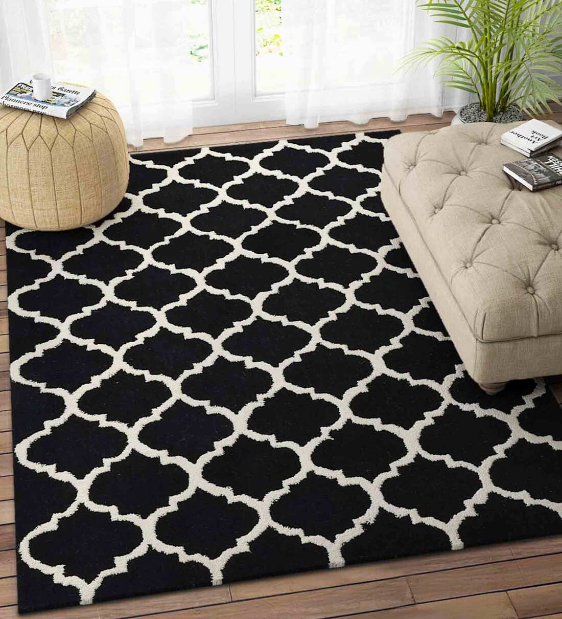 Buy Black Moroccan Wool 5 ft x 8 ft Hand Tufted Carpet by Imperial ...