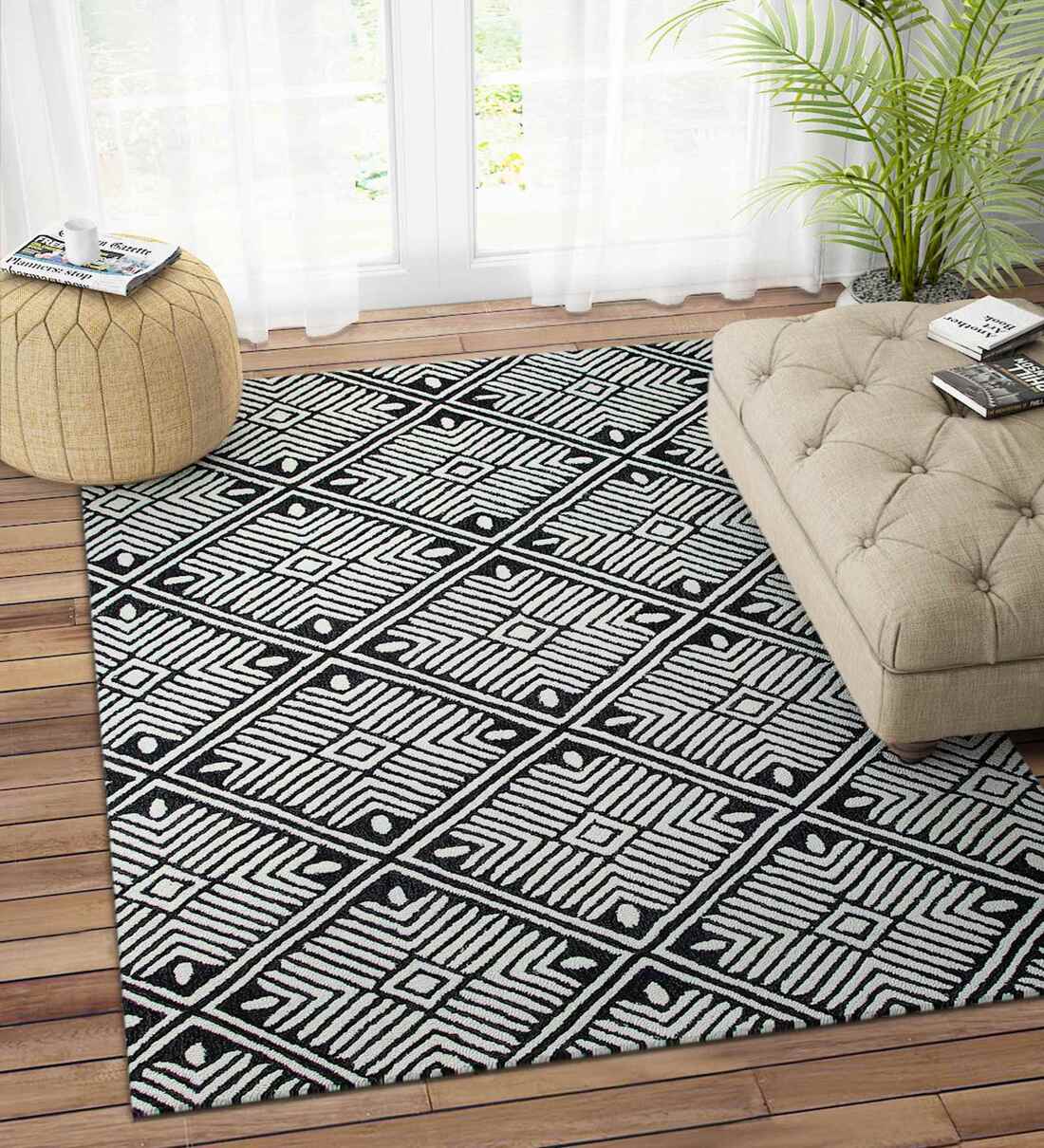 Buy Black Geometric Wool 5 ft x 8 ft Hand Tufted Carpet by Imperial ...