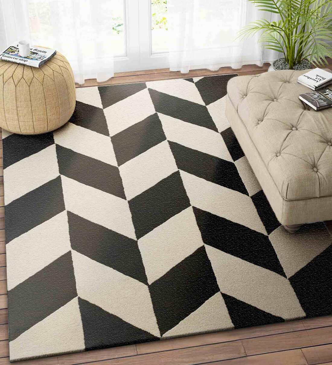 Buy Black And White Wool Abstract 4 x 6 Feet Hand Tufted Carpet by ...