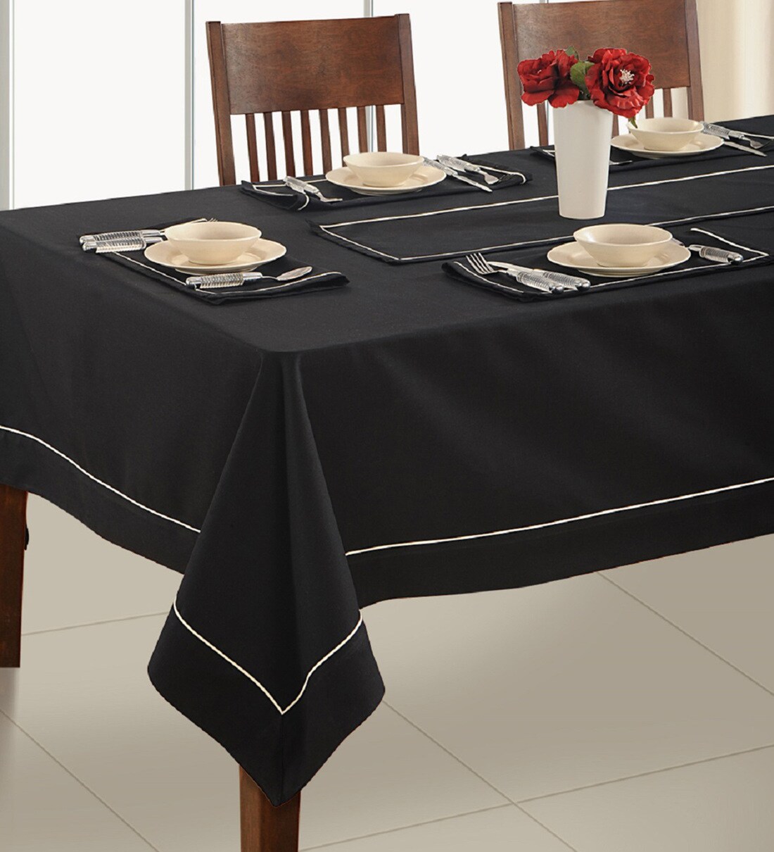 Buy Jupe (106x59) Black Cotton Table Cloth at 40% OFF by Swayam | Pepperfry