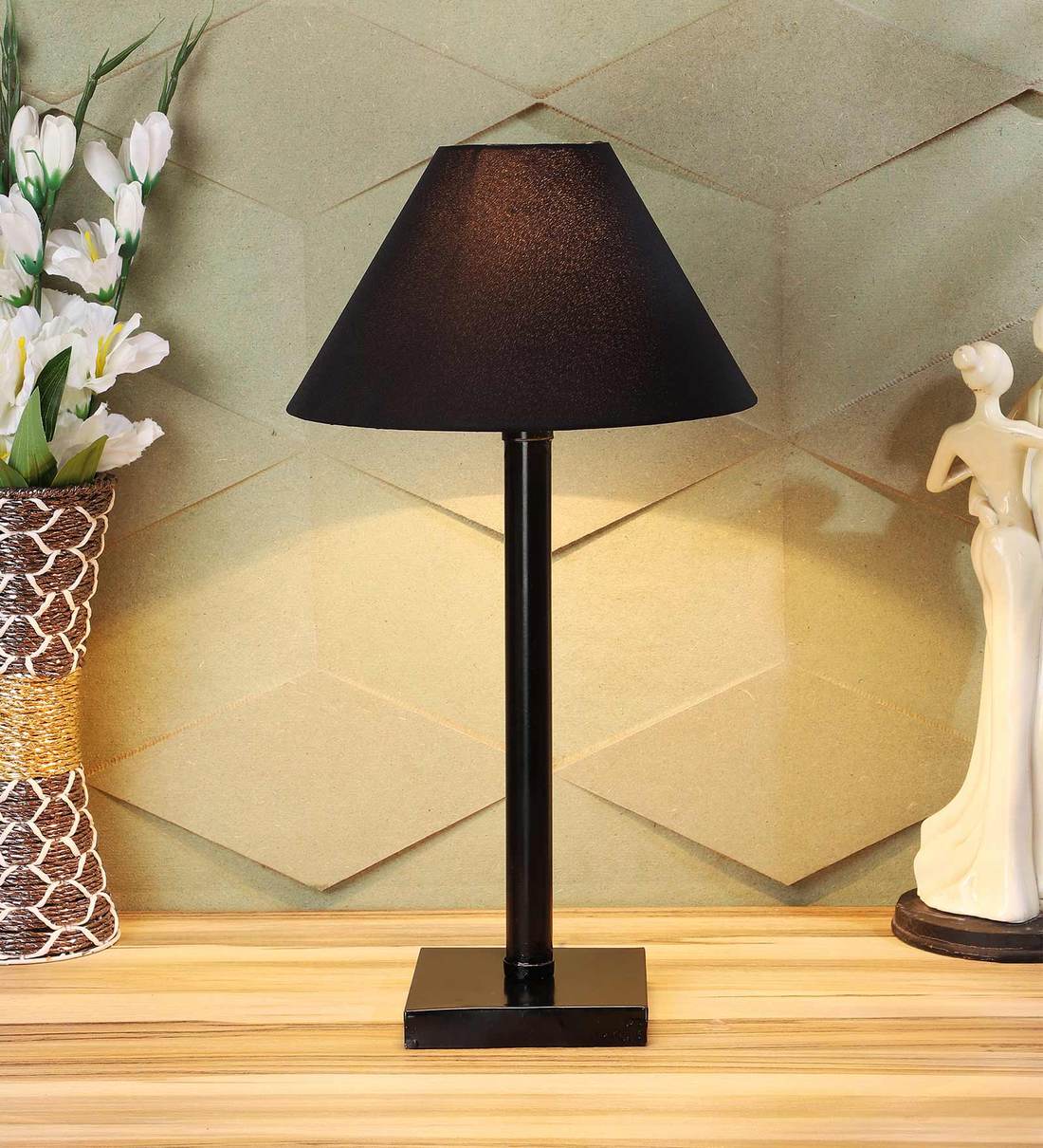Buy Black Cotton Shade Table Lamp with Metal Base by Tu Casa Online ...