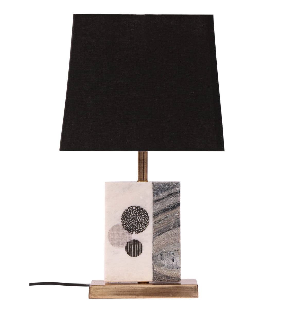 Buy Black Fabric Shade Marble Table LED Lamp With Antique Brass Base By ...