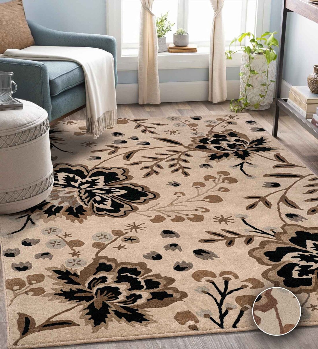 Buy Black Floral Wool Blend 5' X 7' Hand Tufted Carpet at 9% OFF by ...