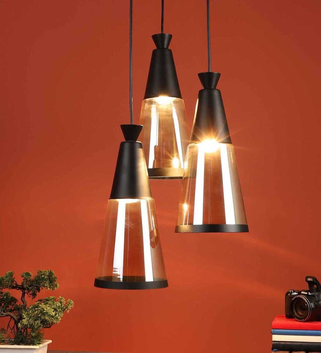 Buy Black Glass Single Hanging Light By Eliante By Jainsons Lights at ...