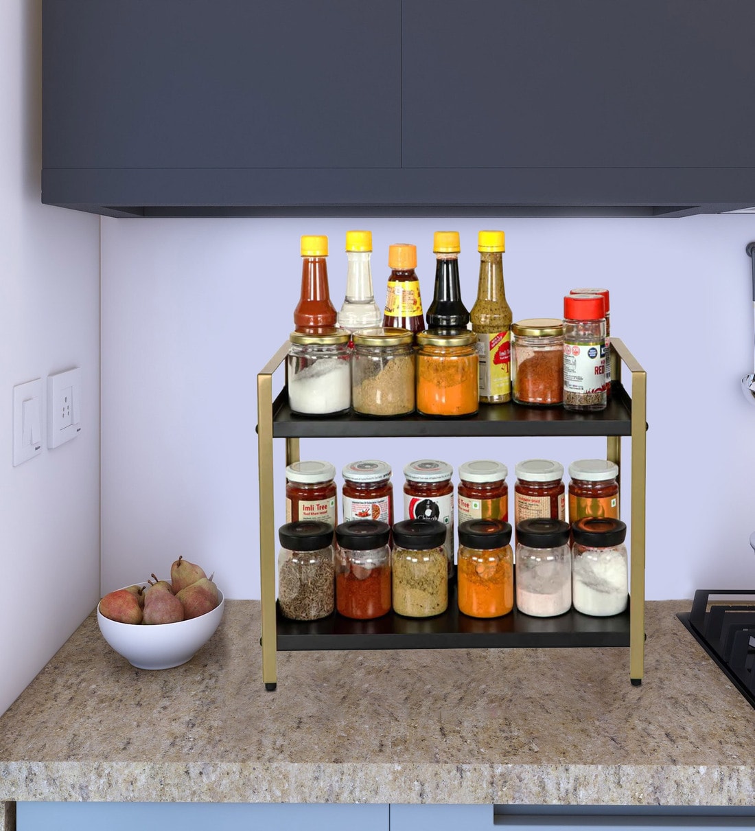 Buy Black Mild Steel 2 Tier Multipurpose Countertop Kitchen Organizer ...
