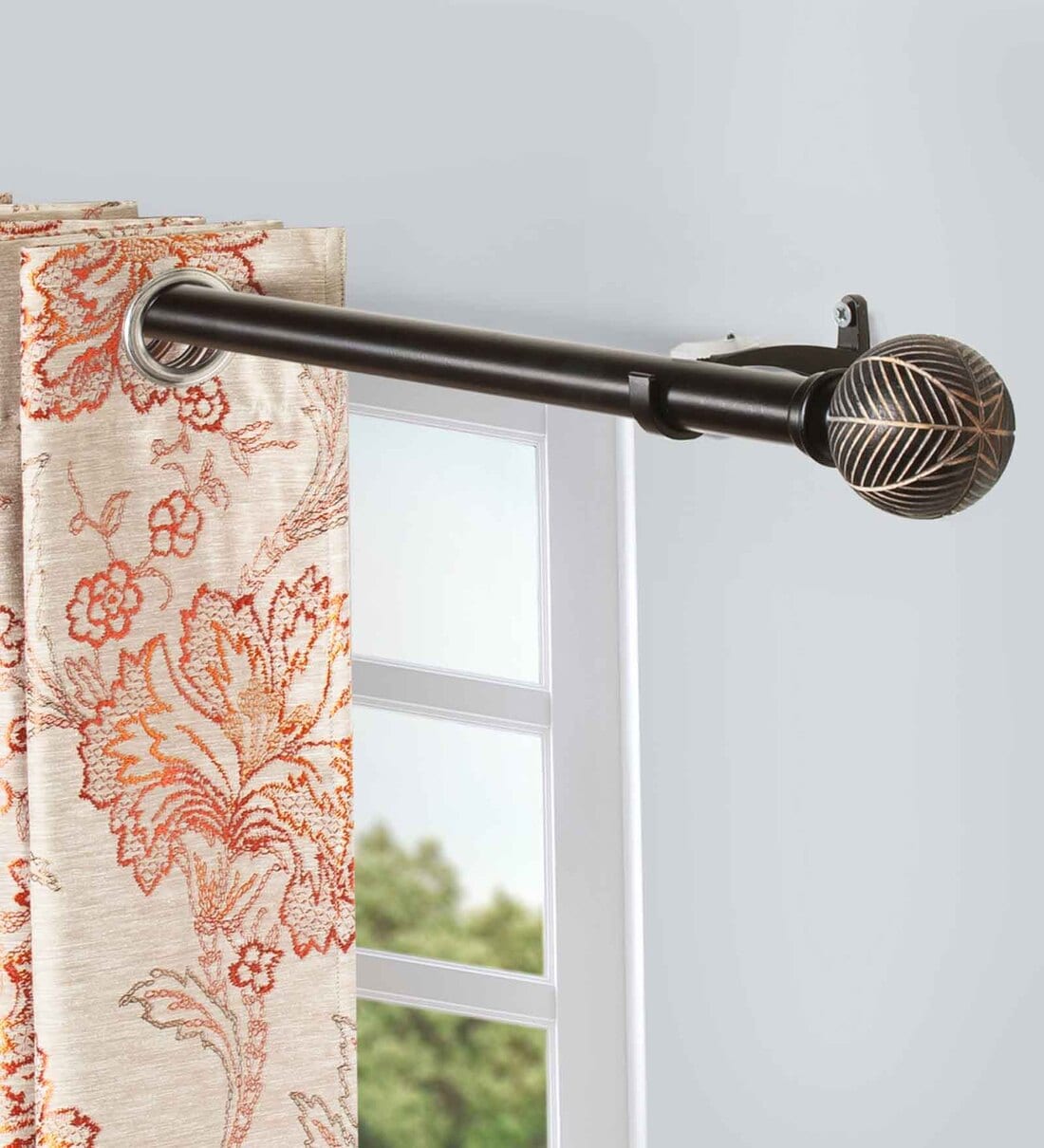 Buy Black Moroccan Ball Iron Expandable 1 Curtain Rod with Accessories ...