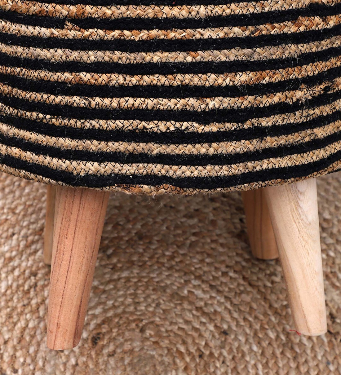 Buy Jute Fabric Seating Stool in Black & Natural Colour Online ...