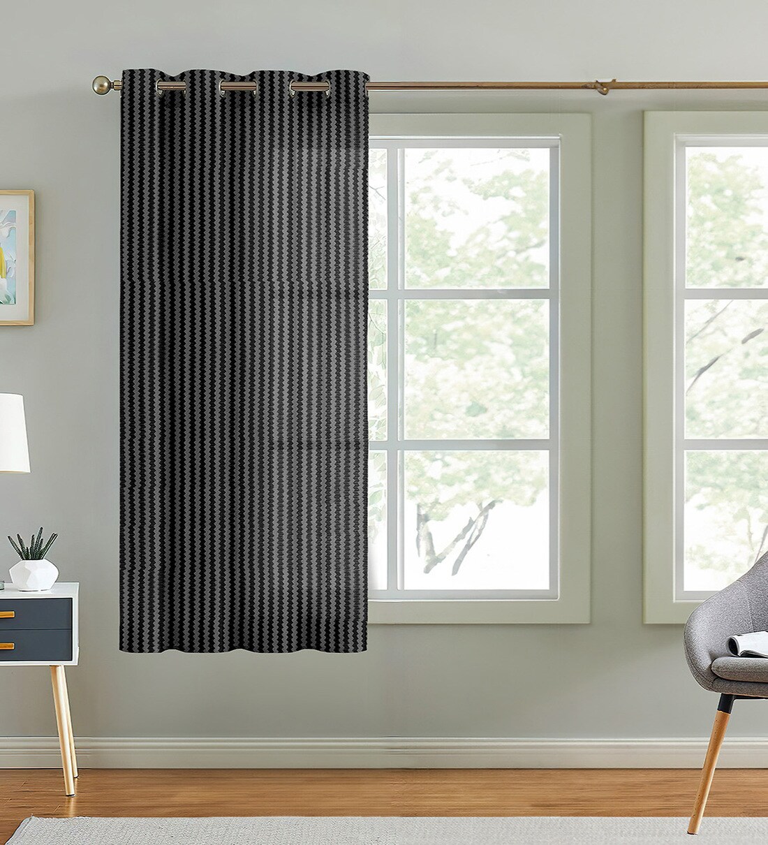 Buy Black Polyester Striped 5ft Sheer Eyelet Window Curtain at 71% OFF ...