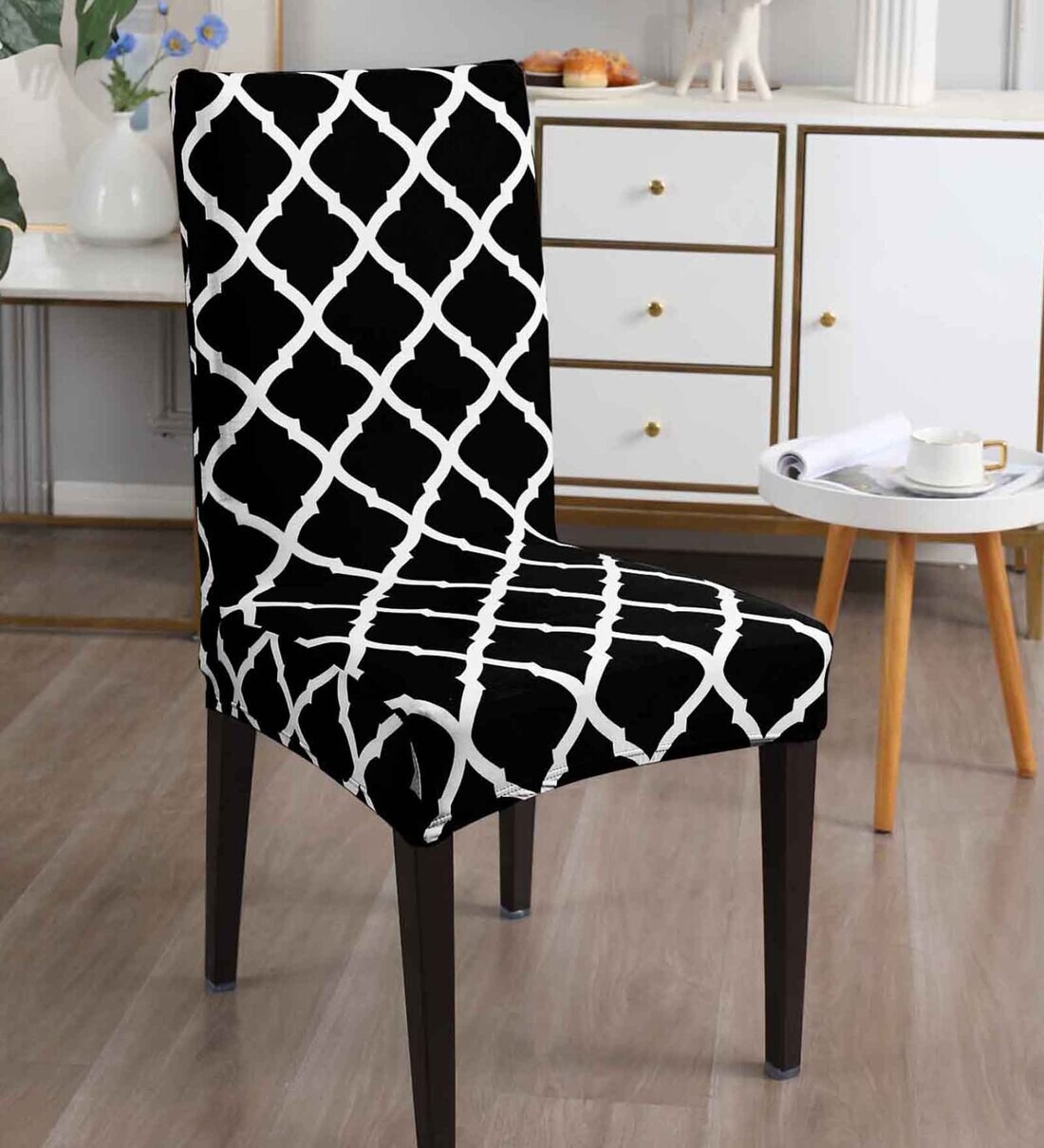 Buy Black Polyester Traditional Stretchable Chair Covers (Pack of 6) at ...