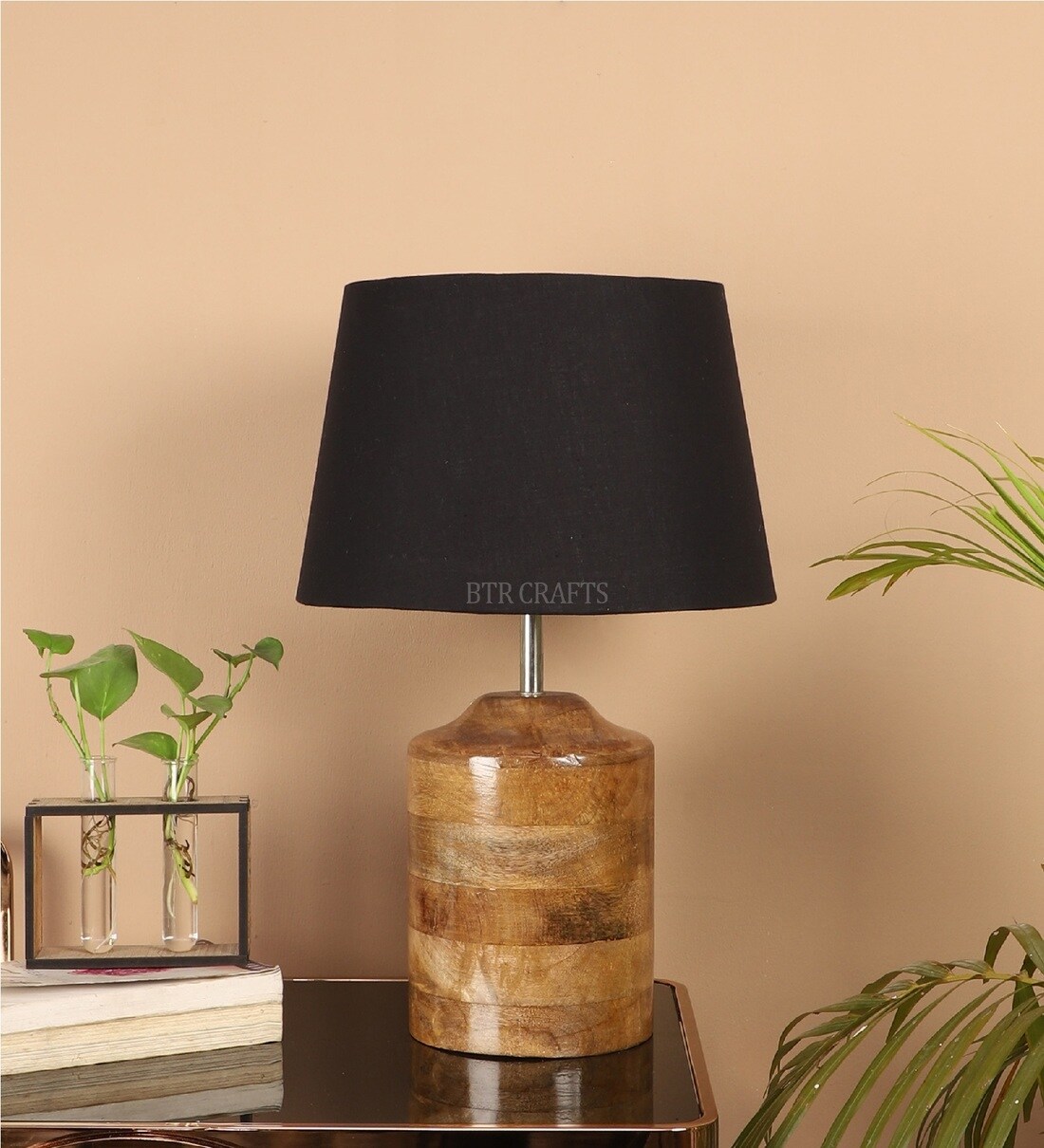 Buy Blaise Black Fabric Shade Night Lamp With Wood Base By BTR Crafts ...