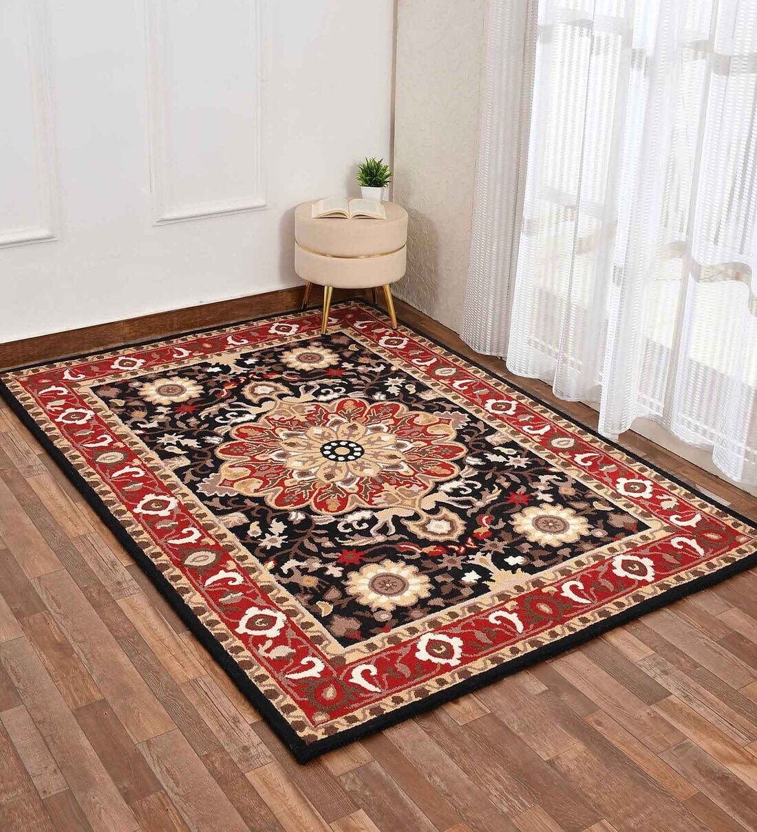 Buy Black Traditional Wool 4 ft x 6 Hand Tufted Carpet by PRESTO at 29% ...