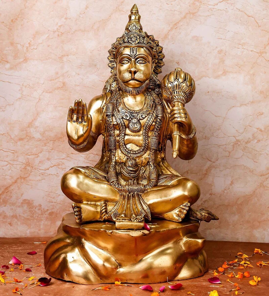 Buy Blessing Hanuman On Stone Large Brass Religious Idol by The Advitya ...
