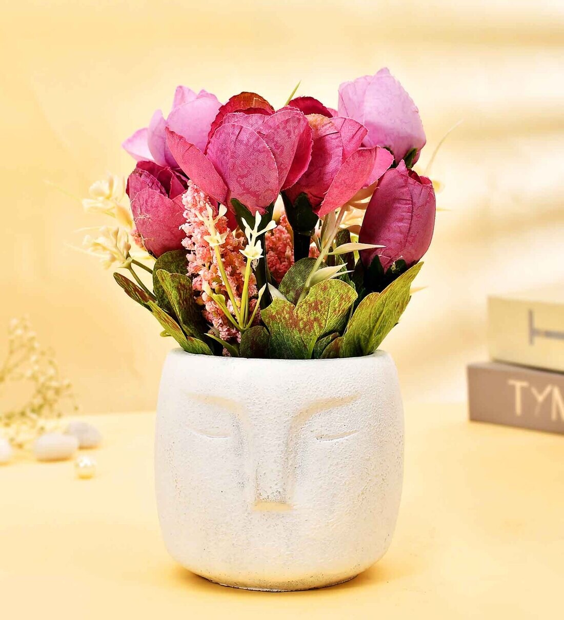 Buy Bloom White & Pink Ceramic & Plastic Artificial Plant With Pot at ...
