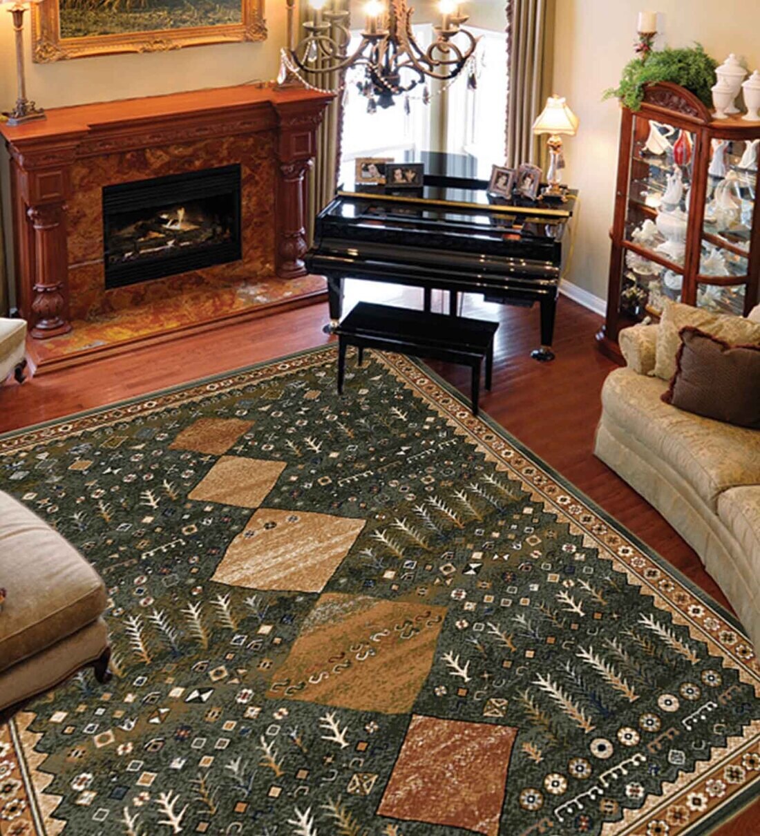 Buy Blue Polypropylene Geometrical 4 x 6 Feet Machine Made Carpet by ...