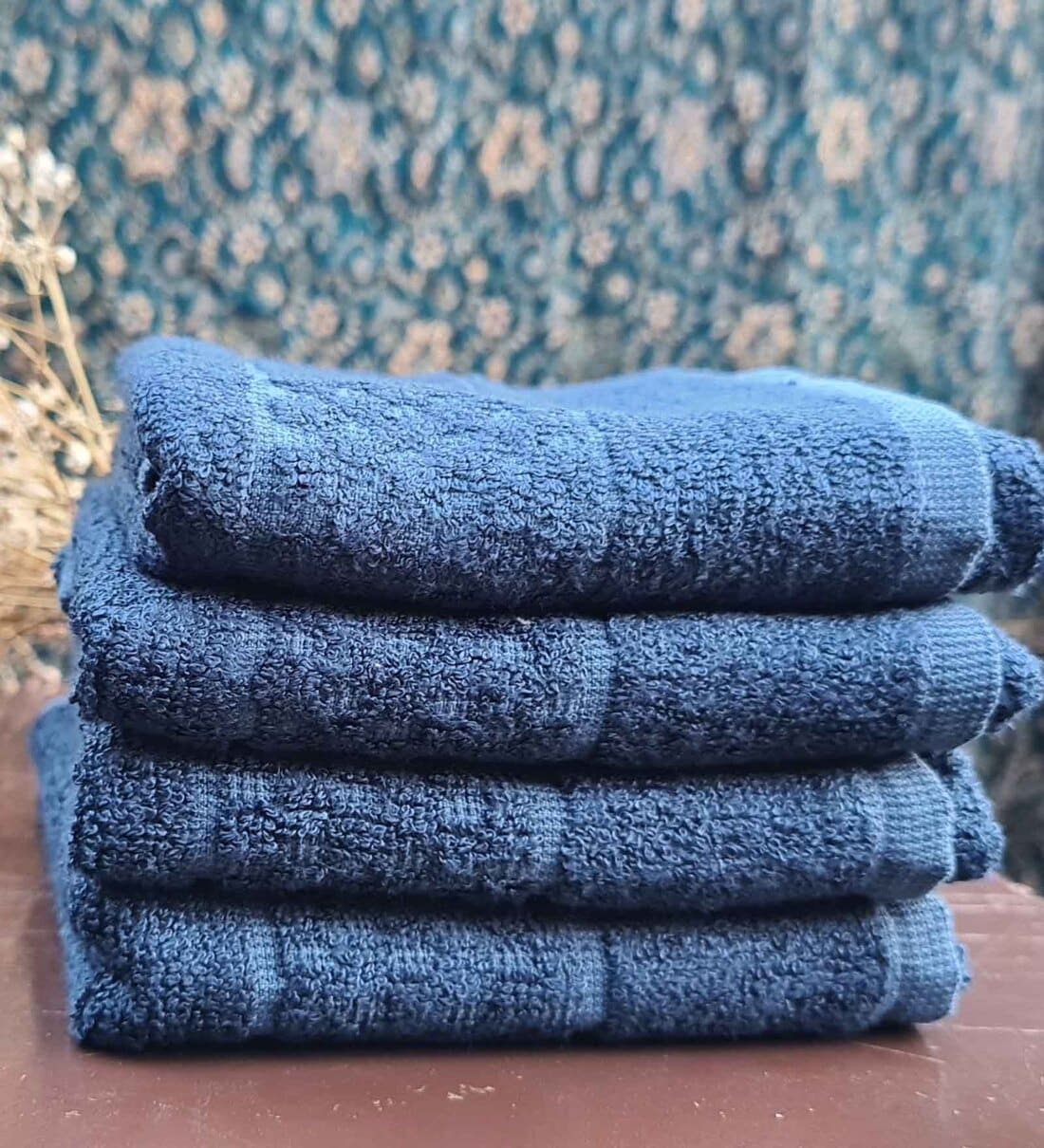 Buy Blue Solid 480 GSM Bamboo Face Towels (Set of 4) by Madake at 10% ...