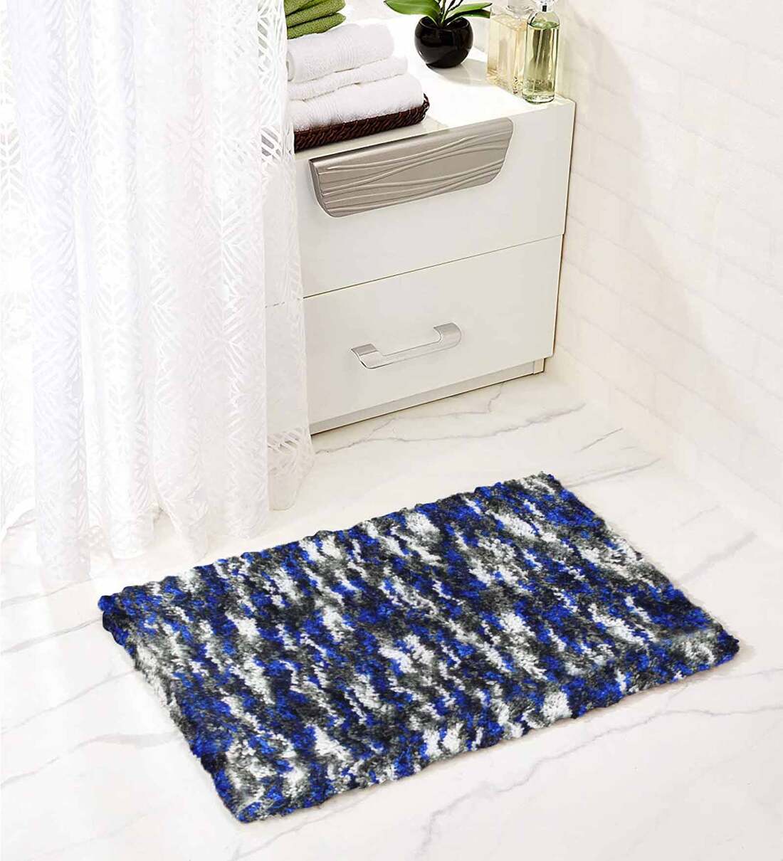 Buy Blue Abstract Microfibre 23x15 Inches AntiSkid Bath Mat by Luxe ...