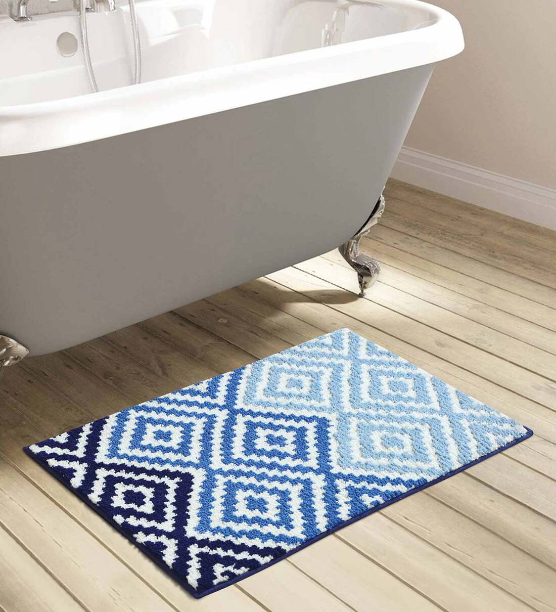 Buy Blue Geometric Polyester AntiSkid Bathmat by Obsessions at 20% OFF ...