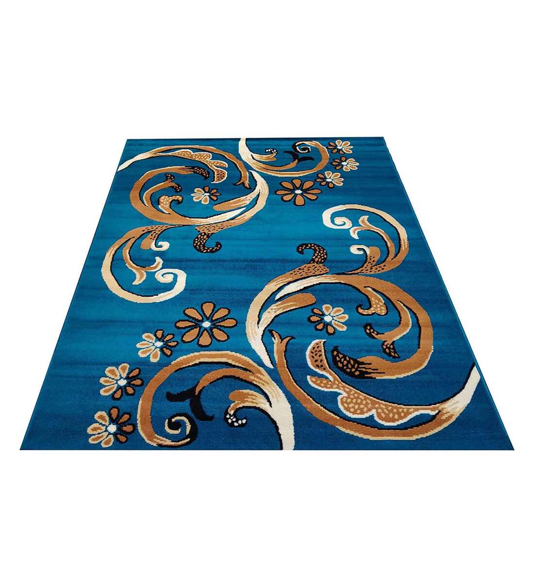 Buy Blue Acrylic Floral 5 x 7 Feet Machine Made Carpet by Rida Handloom ...