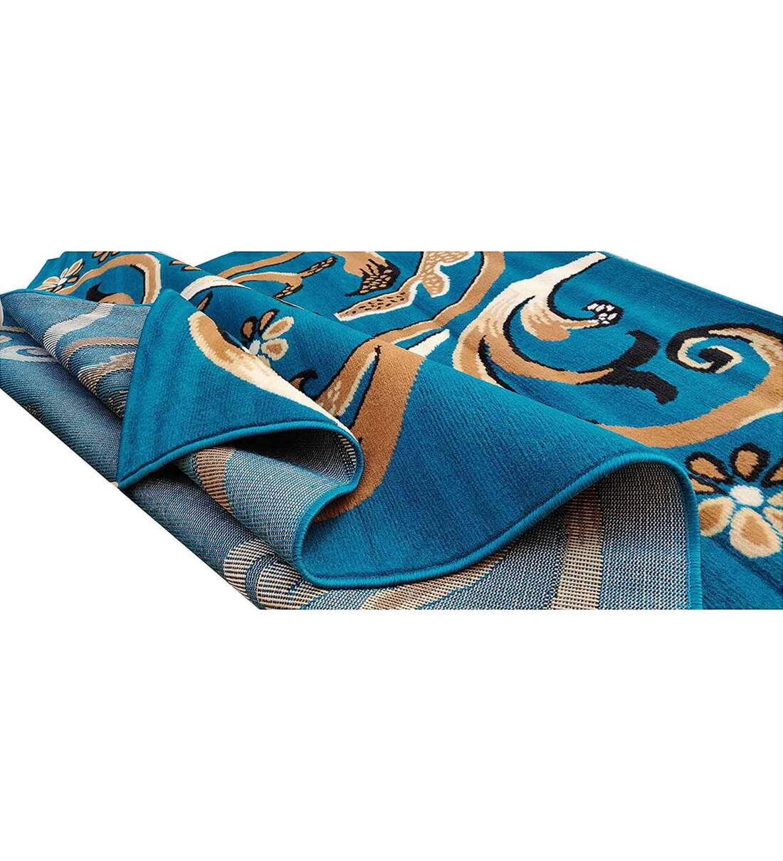Buy Blue Acrylic Floral 5 x 7 Feet Machine Made Carpet by Rida Handloom ...