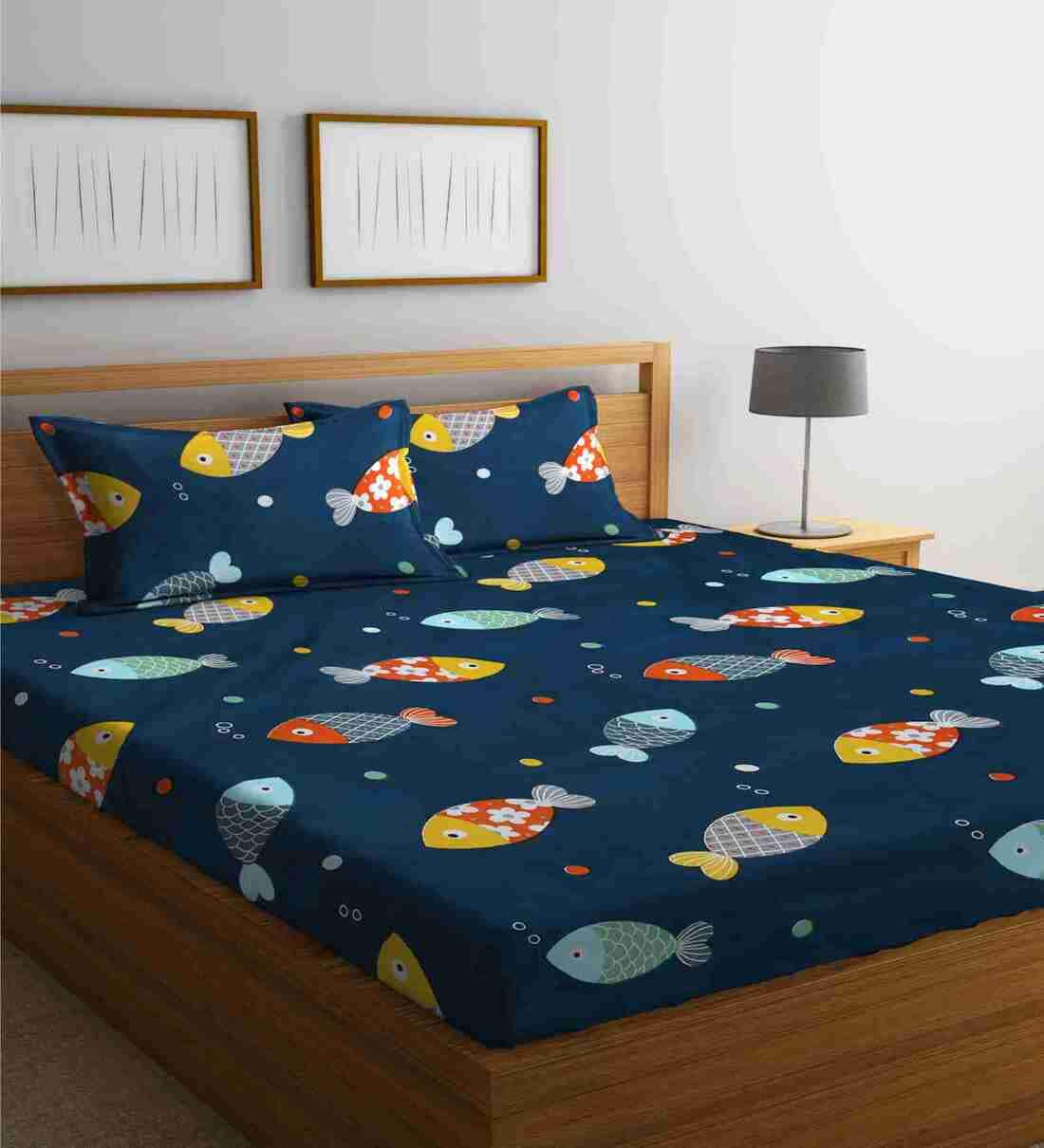 Buy Blue Cartoon Characters 300 TC Cotton Blend Kids Double Bedsheet ...
