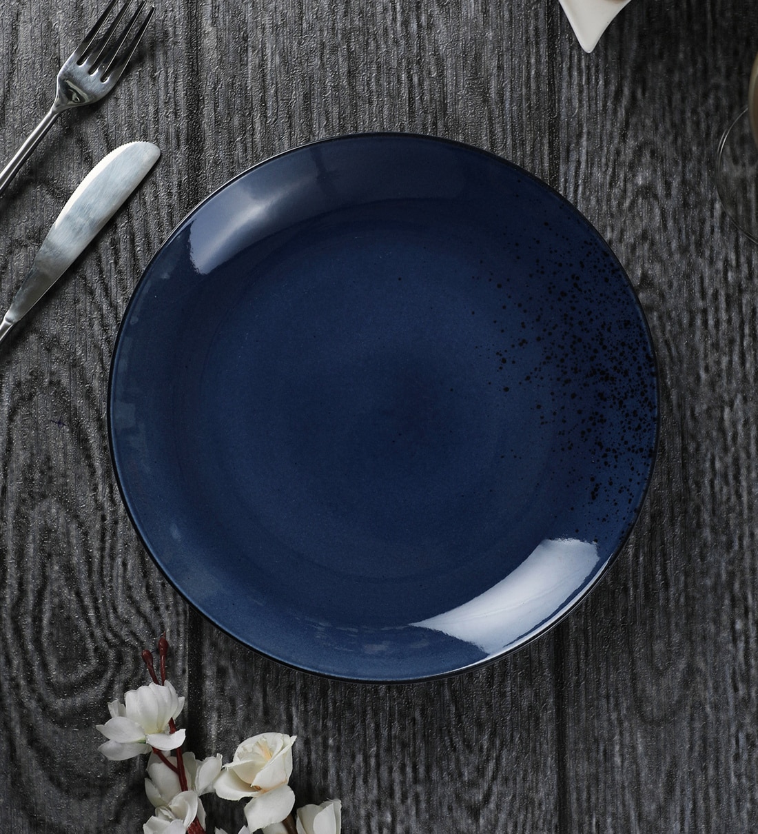 Buy Blue Ceramic 10.24 Inches Nature Blue Dinner Plate By Devnow Online ...
