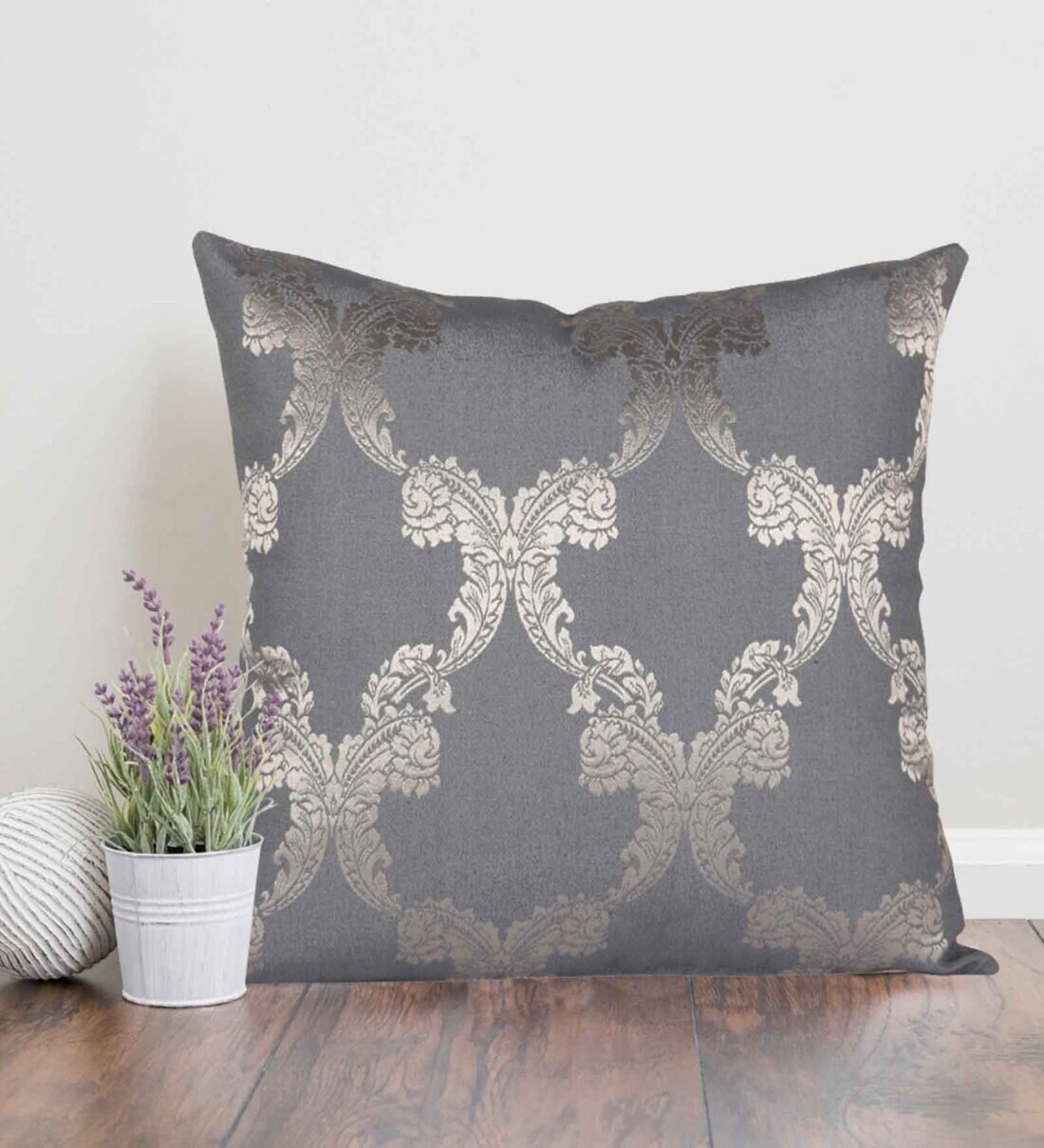 Buy Grey & Silver Traditional Cotton 12 x 12 Inches Cushion Cover by ...