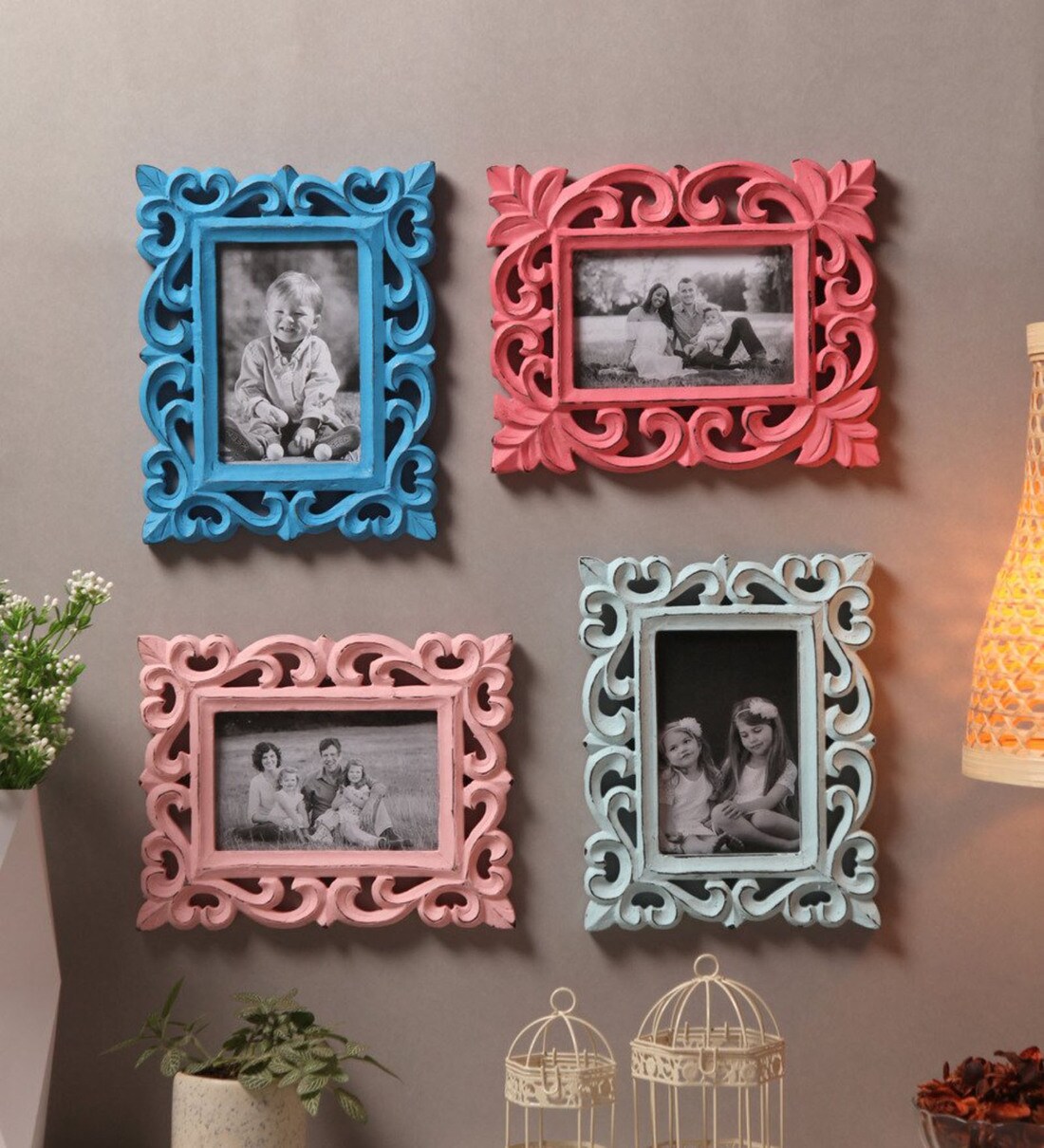 Buy Blue Engineered Wood Rectangle Wooden Carved Collage Photo Frame ...