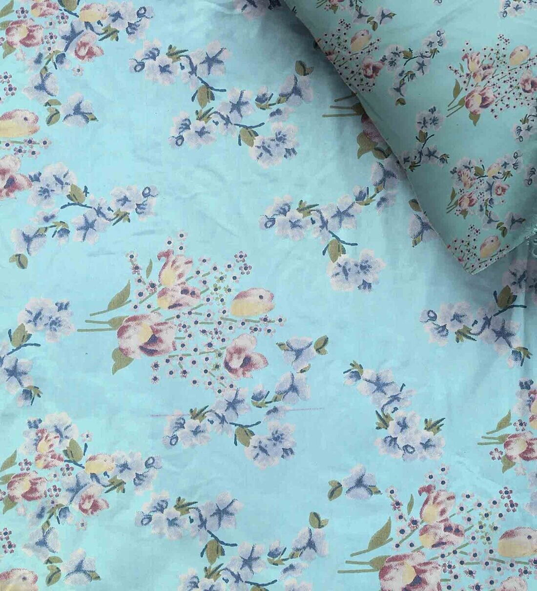 Buy Blue Floral 186 TC Cotton King Sized Bedsheet With 2 Pillow Covers ...
