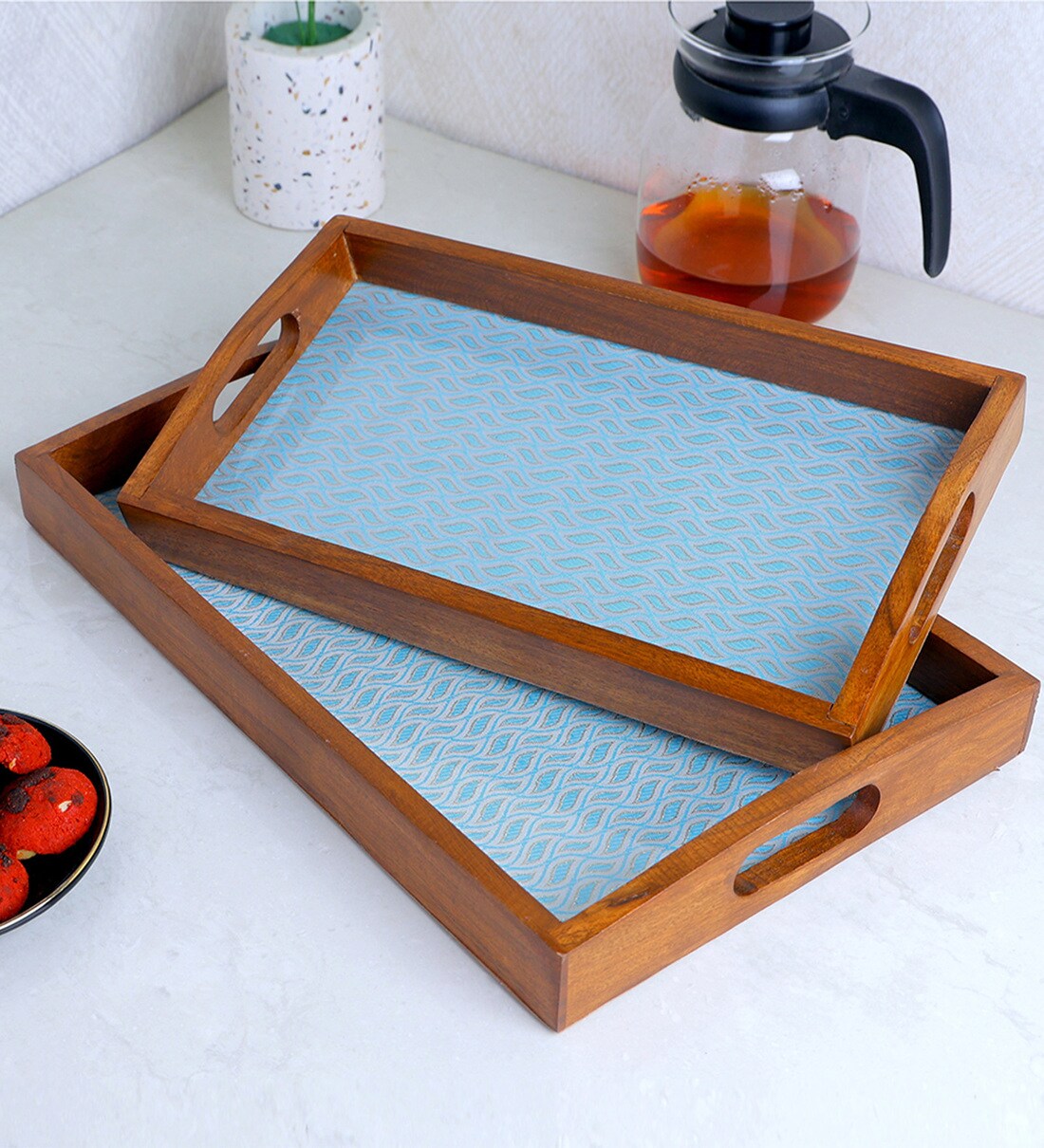 Buy Premium Blue Handcrafted Wood & PVC (Set of 2) Serving Trays at 11% ...