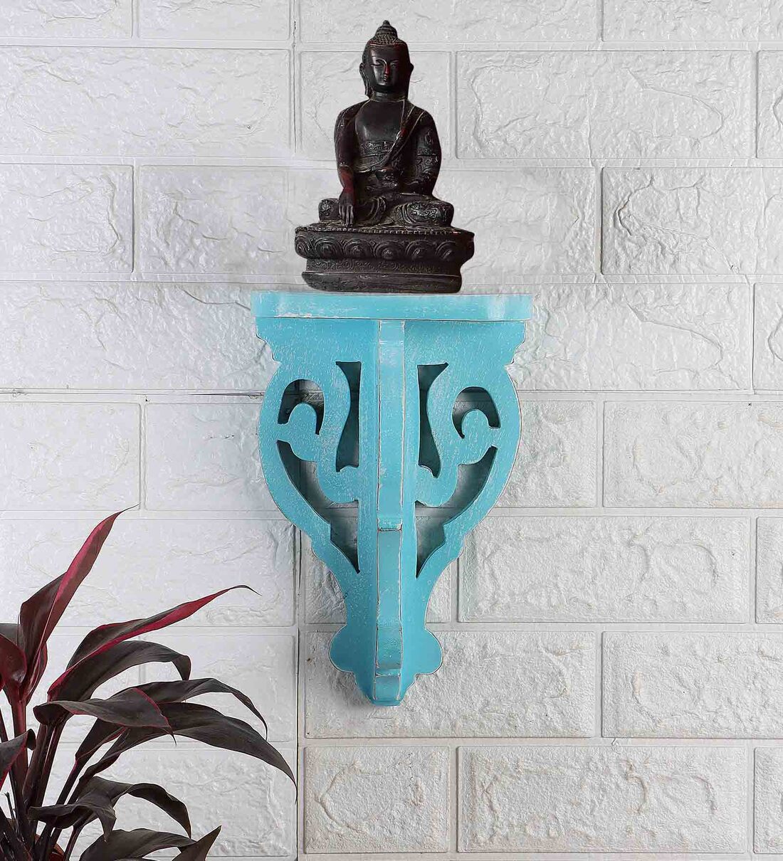Buy Blue Handcrafted Solid Wood Traditional Wall Shelf at 20% OFF by ...