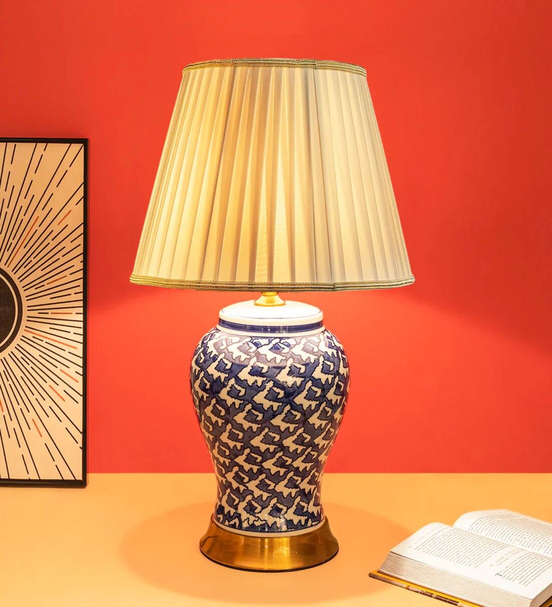 Buy Blue Haven Ceramic Table Lamp with Cotton Shade (Multicolour ...