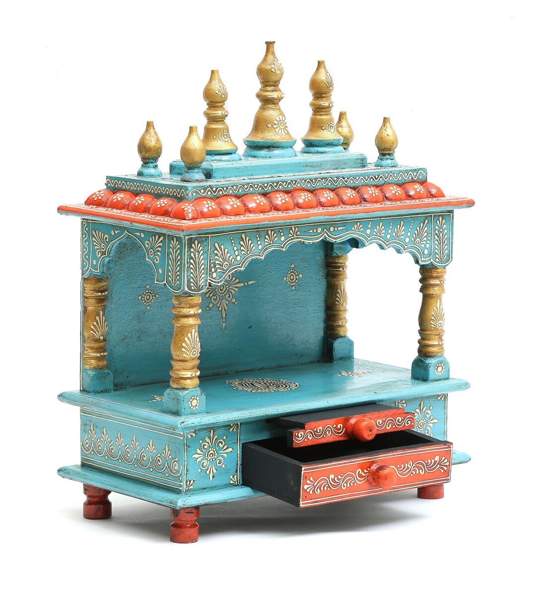 Buy Blue Wood Pooja Mandir Without Door By Craft Tree Online - Wall ...