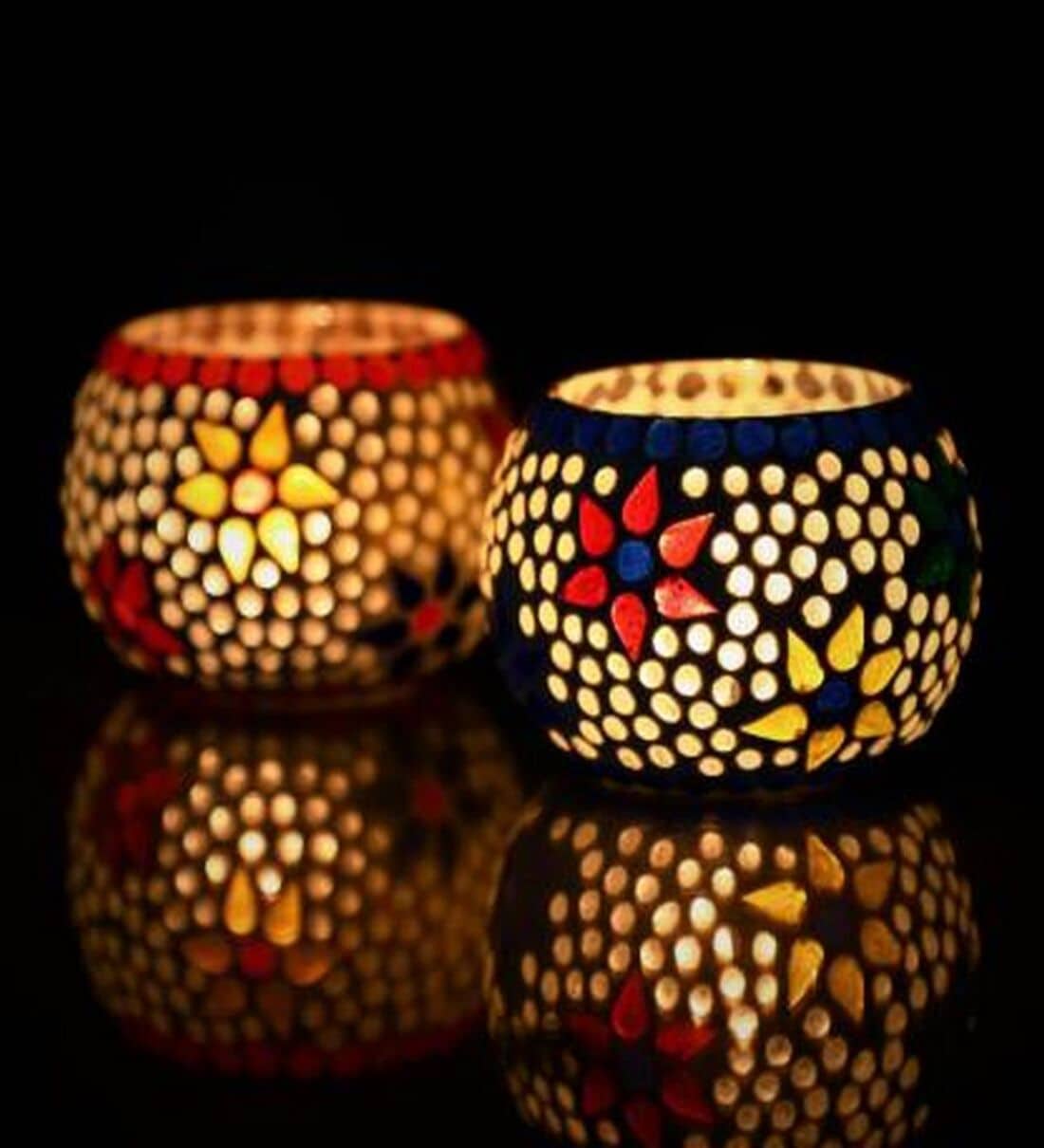Buy Mosaic Blue Glass (Set of 2) Table Tea Light Holder at 12% OFF by ...