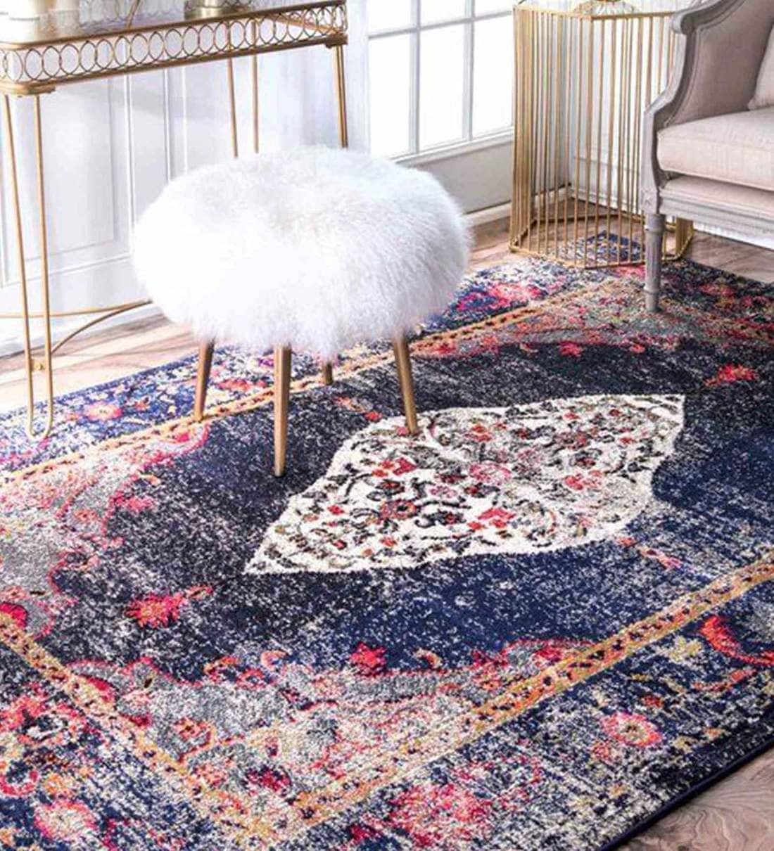 Buy Blue Persian Polyester 3 ft x 5 ft Machine Made Carpet by Status at ...