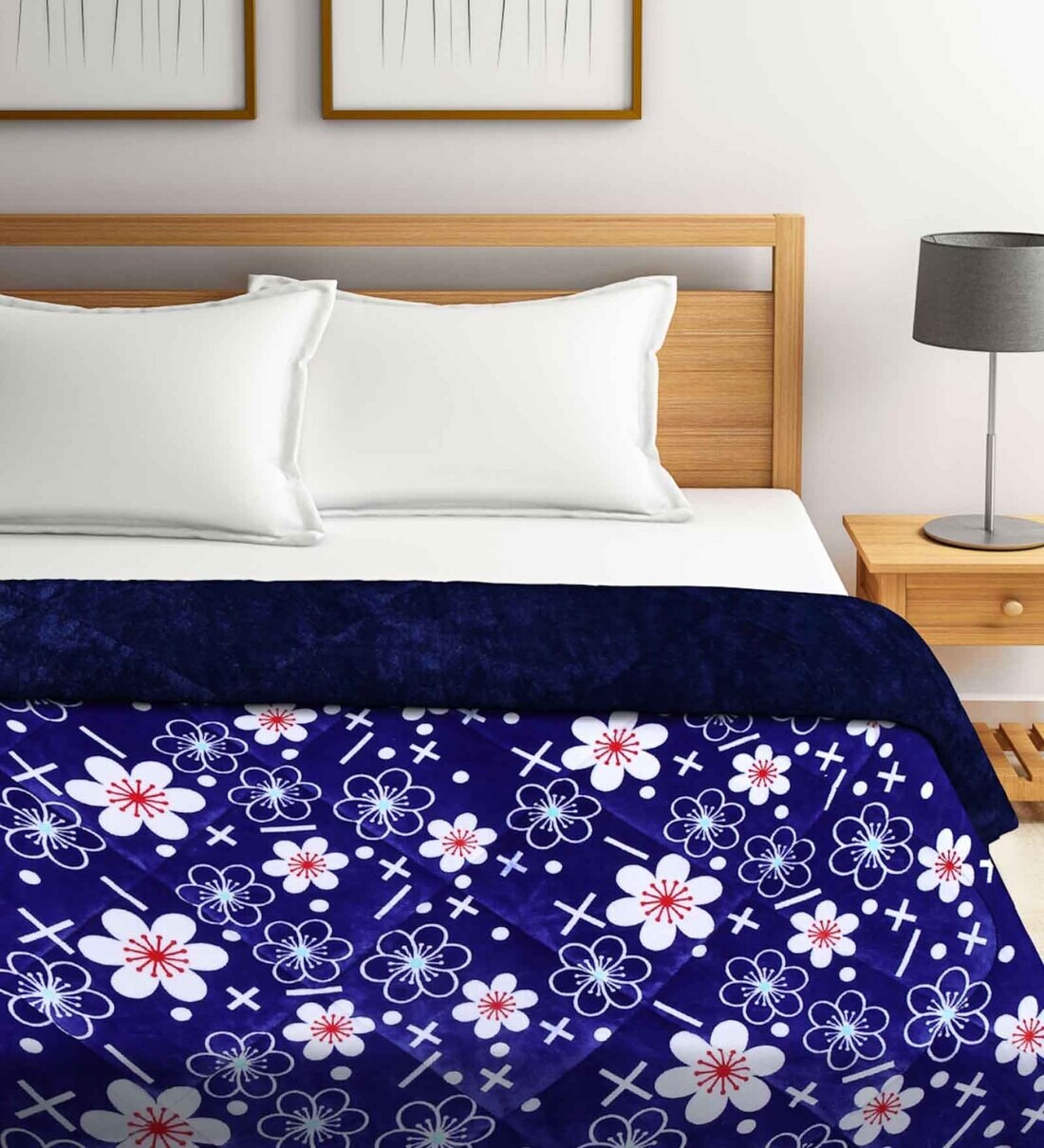 Buy Blue Polyester Floral 950 GSM Double Bed Quilt by Arrabi Online ...
